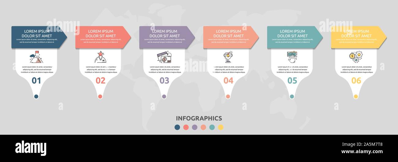 Vector infographic flat template rectangle and arrow for six diagrams ...