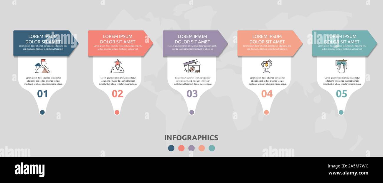 Vector infographic flat template rectangle and arrow for five diagrams, graph. Business concept ...