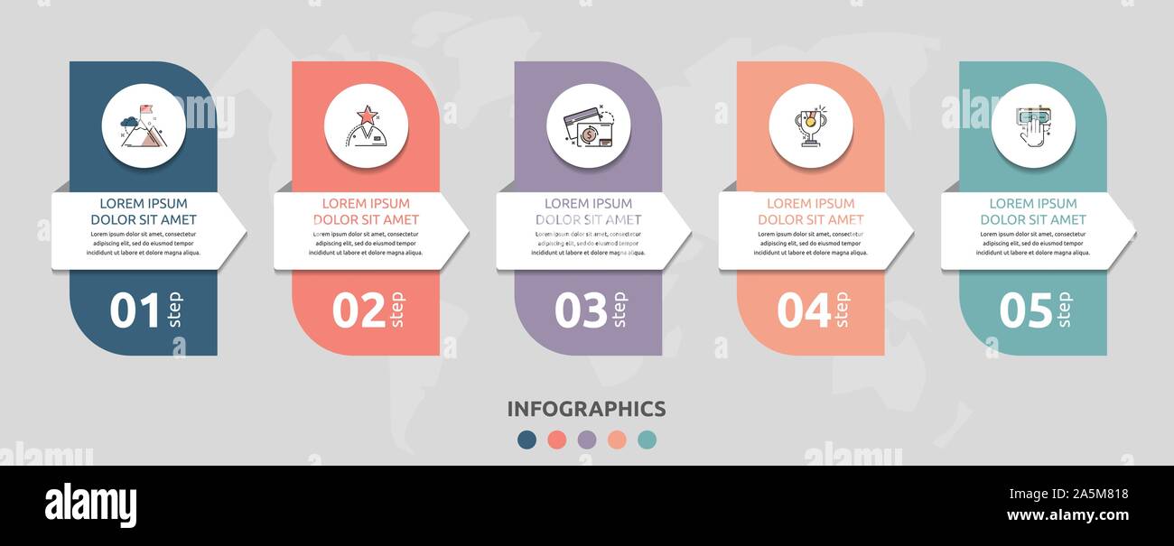 Vector infographic flat template rectangle and arrow for five diagrams, graph. Business concept ...