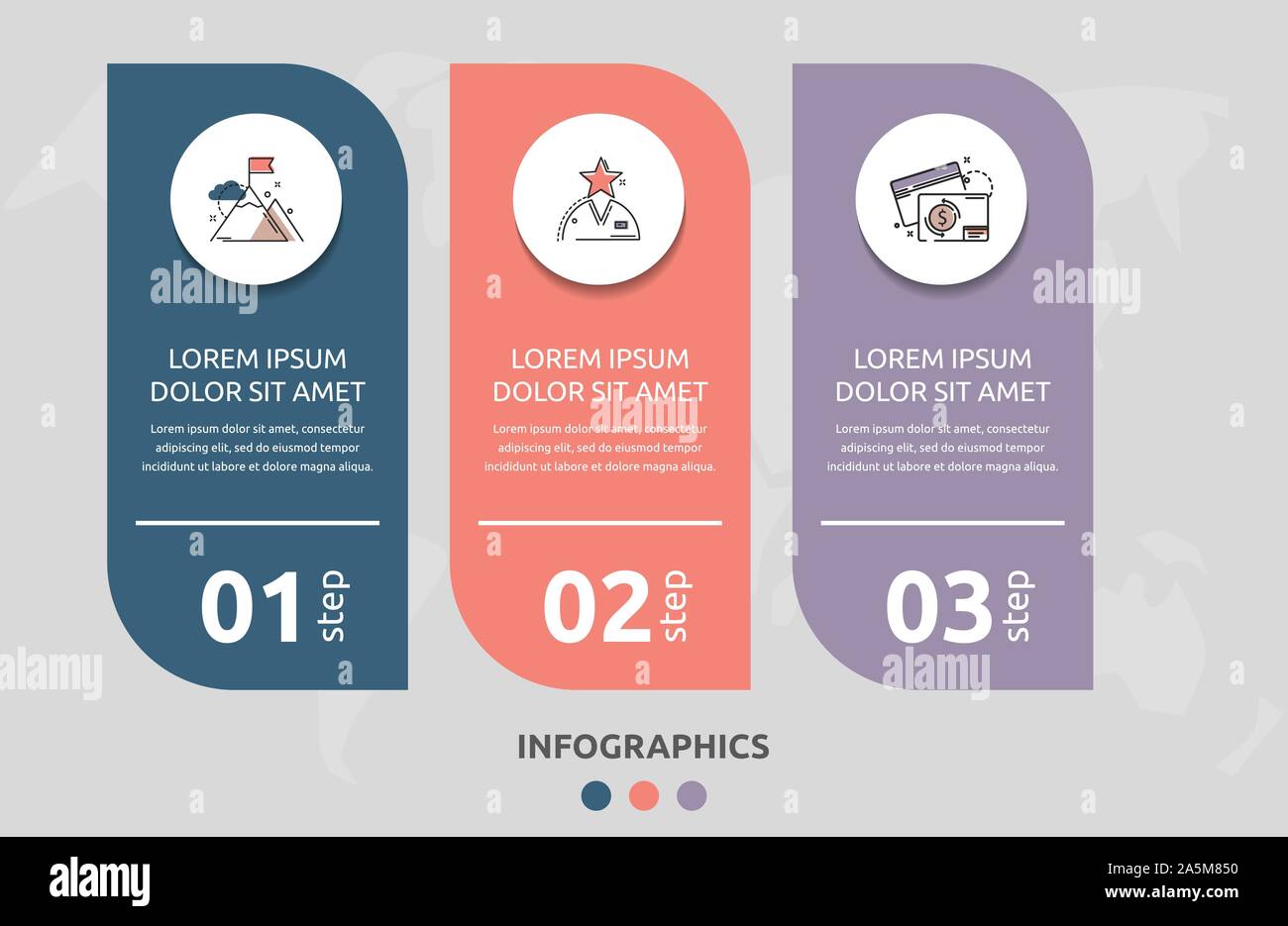 Vector infographic flat template rectangle for three diagrams, graph, presentation. Business ...