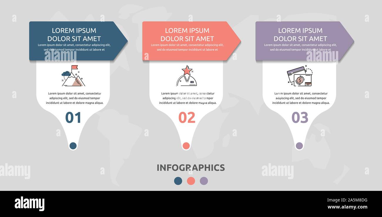 Vector infographic flat template rectangle and arrow for three diagrams, graph. Business concept ...