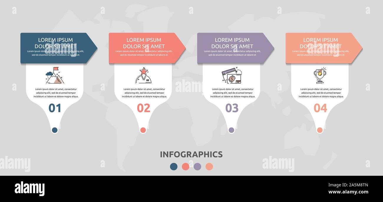 Vector infographic flat template rectangle and arrow for four diagrams ...