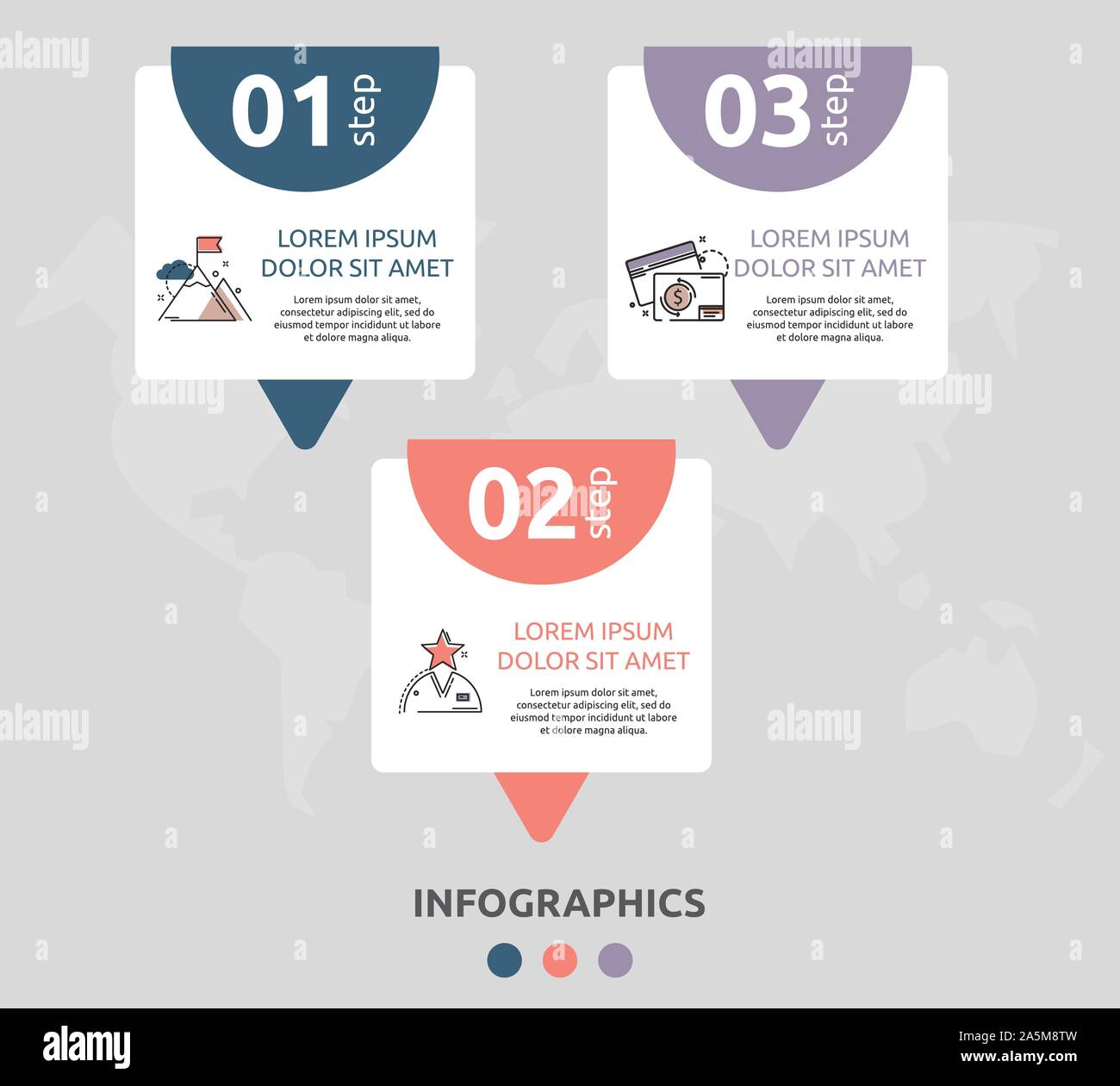 Vector infographic flat template rectangle and arrow for three diagrams, graph. Business concept ...