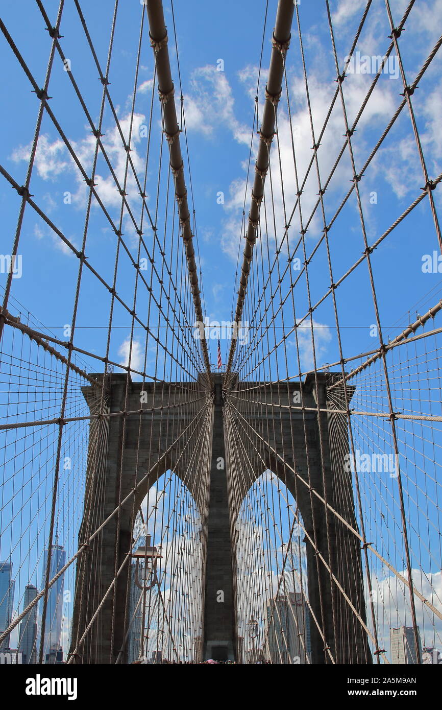 Brooklyn Bridge guide wires, New York City Stock Photo - Alamy