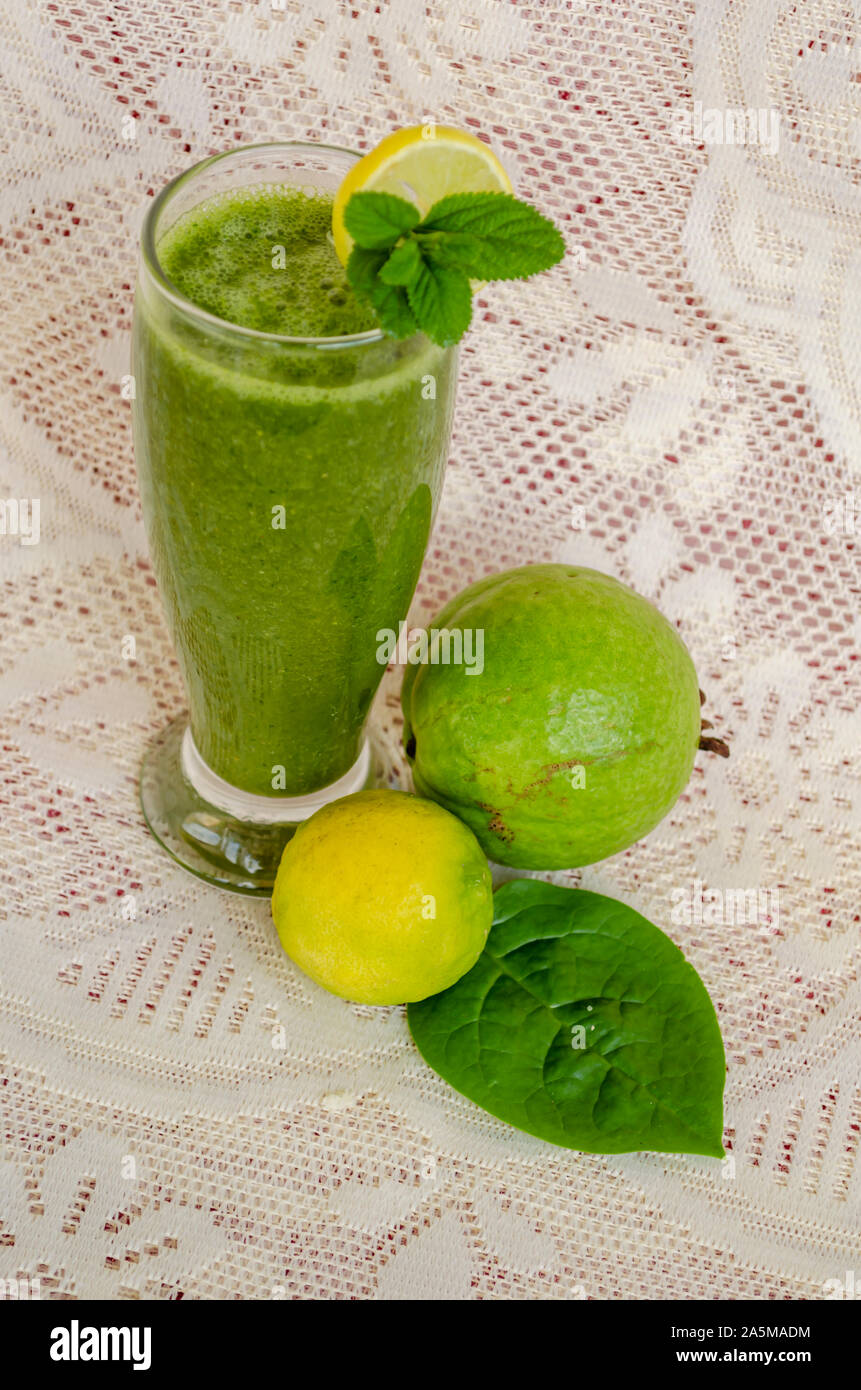 Green Juice With Guava Stock Photo - Alamy