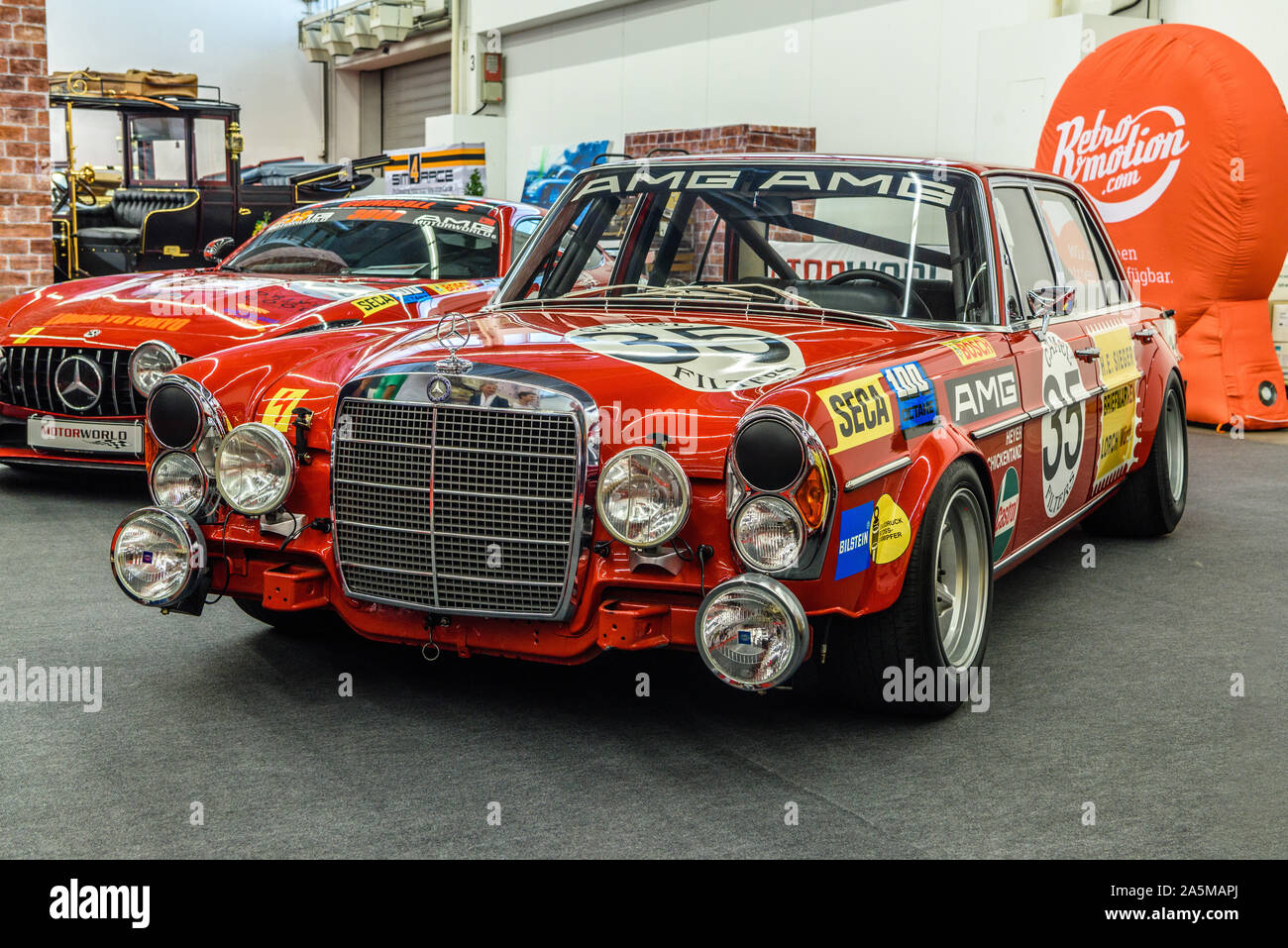 FRANKFURT, GERMANY - SEPT 2019: red MERCEDES-BENZ AMG 300 SEL W109 race ...