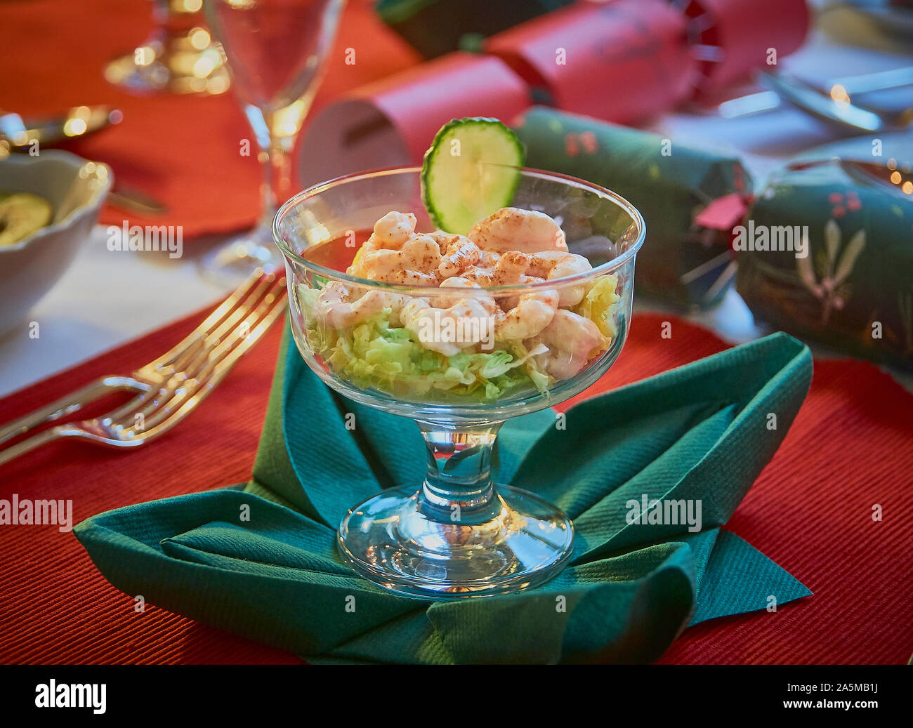 Prawn cocktail starter at a Christmas meal table Stock Photo - Alamy