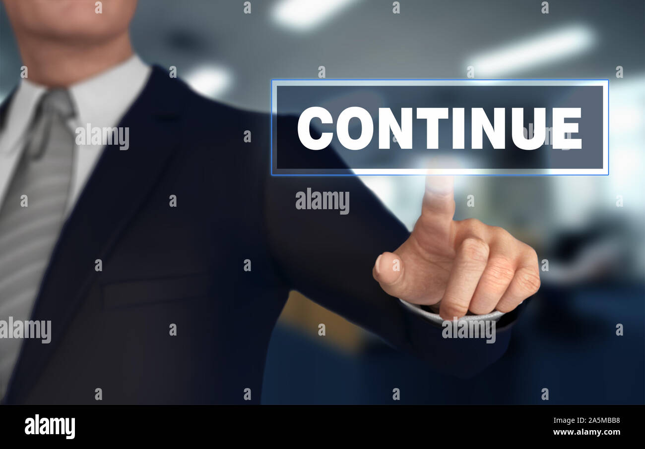 continue with finger pushing concept 3d illustration Stock Photo - Alamy