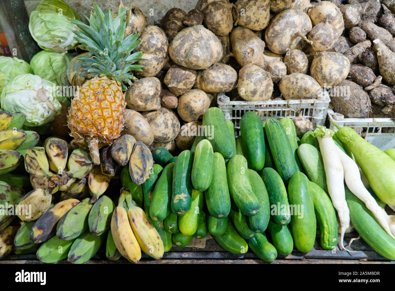 Various vegetables on the counter. organic fresh fruits and vegetables ...