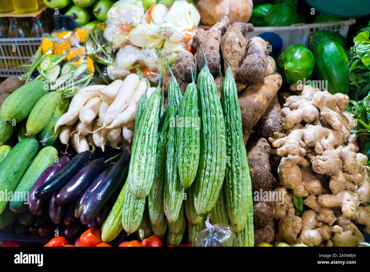 Various vegetables on the counter. organic fresh fruits and vegetables ...