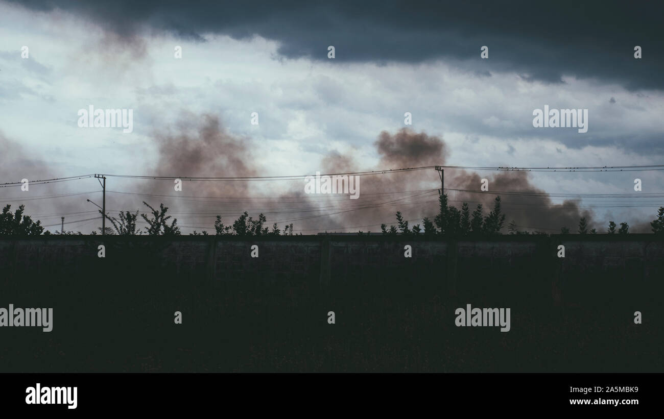 toxic air pollution spread all over the agriculture field. clean air ...