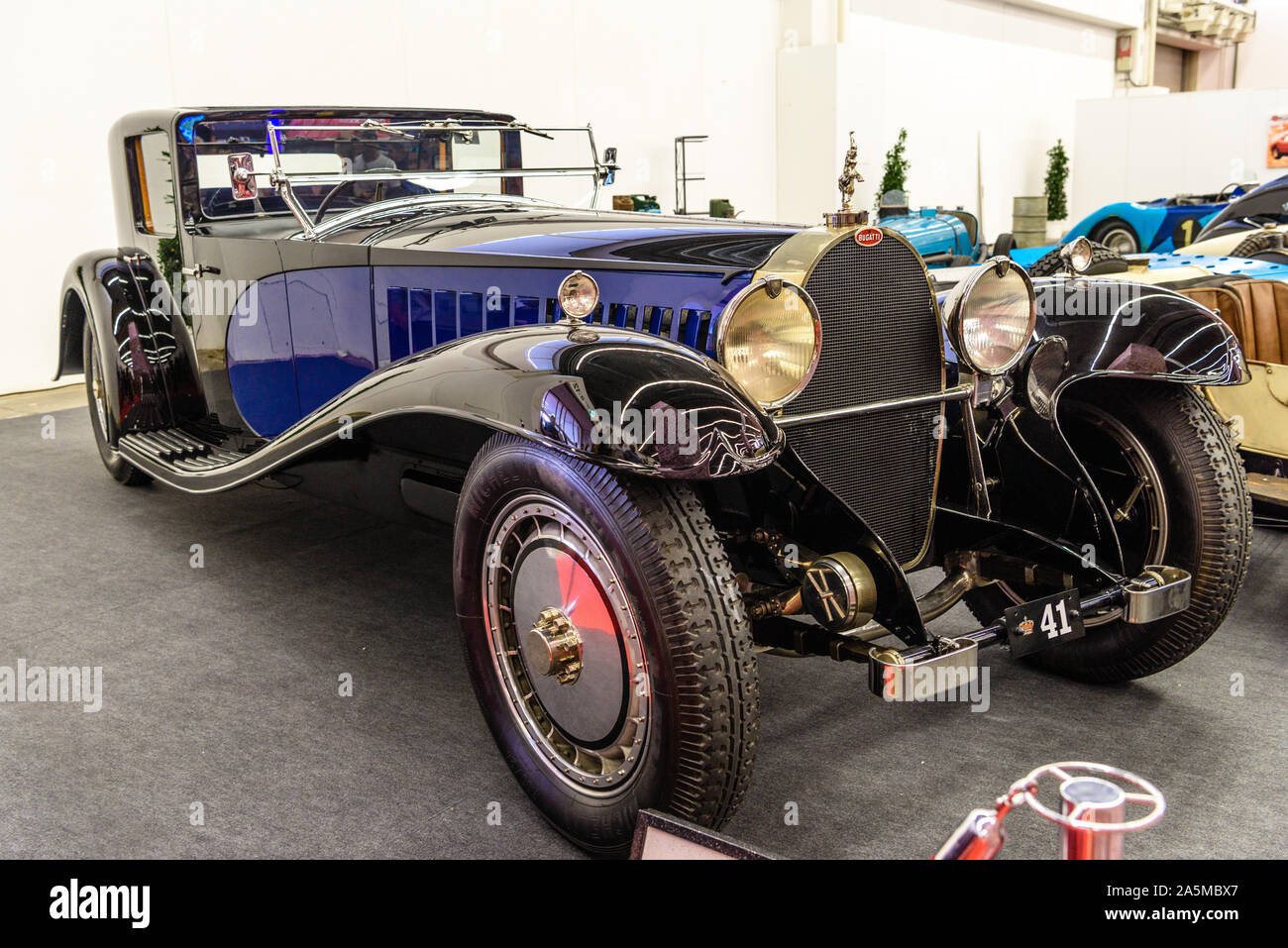 FRANKFURT, GERMANY - SEPT 2019: black dark blue BUGATTI ROYALE TYPE 41 ...