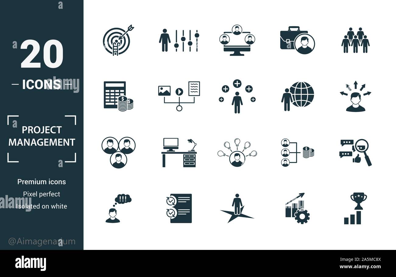 Project Management icon set. Include creative elements goal seeking ...