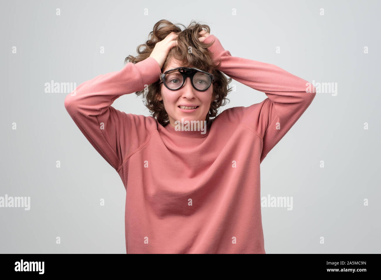 Upset and emotional woman crying and screaming after big fail Stock ...