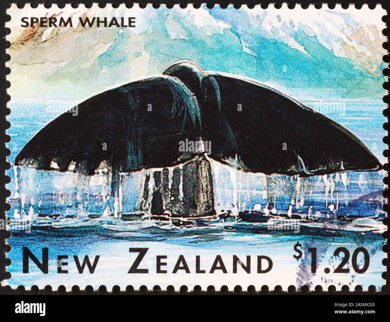 Sperm whale diving on New Zealand postage stamp Stock Photo - Alamy