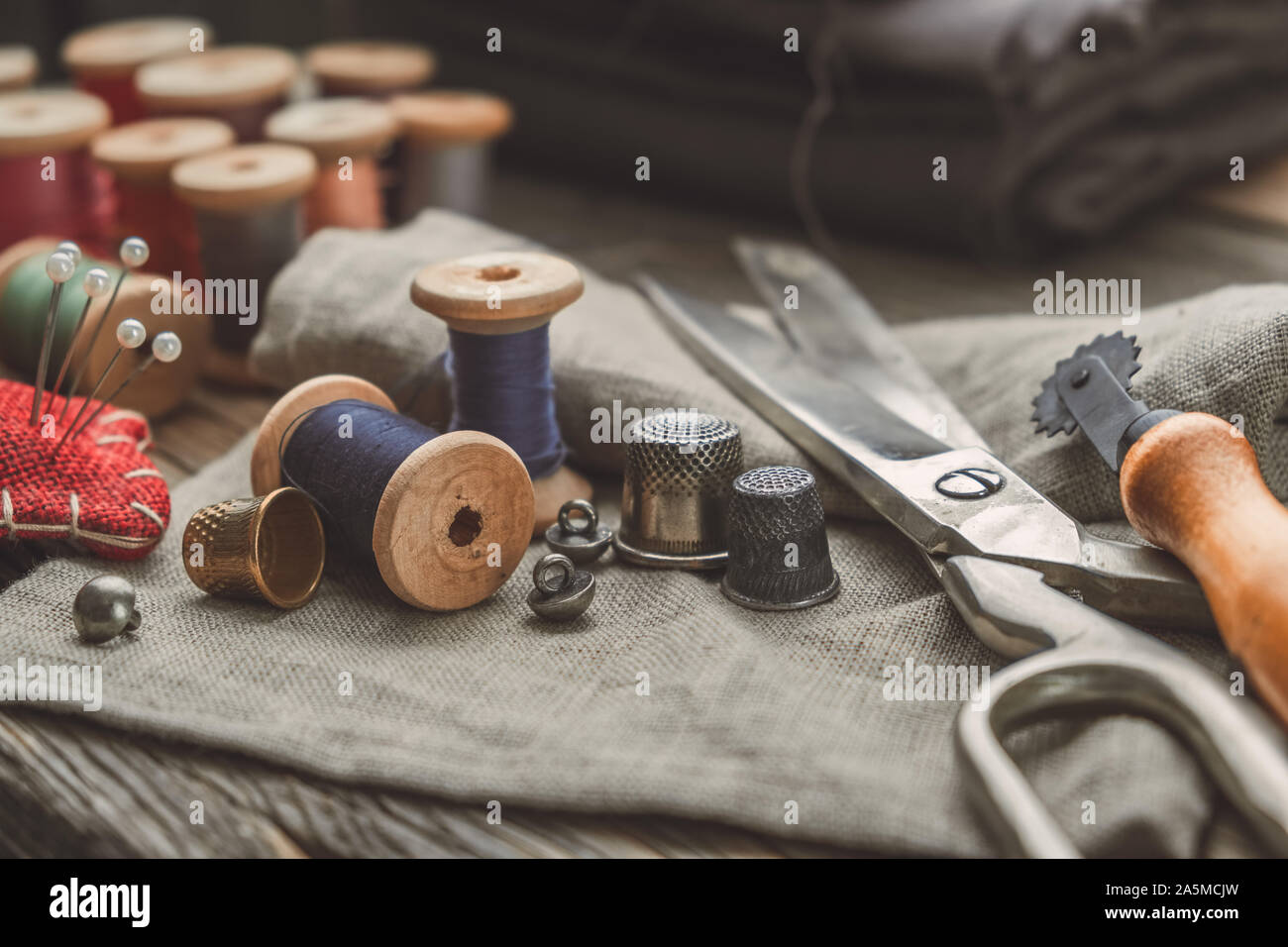 Set of tailoring accessories hi-res stock photography and images - Alamy