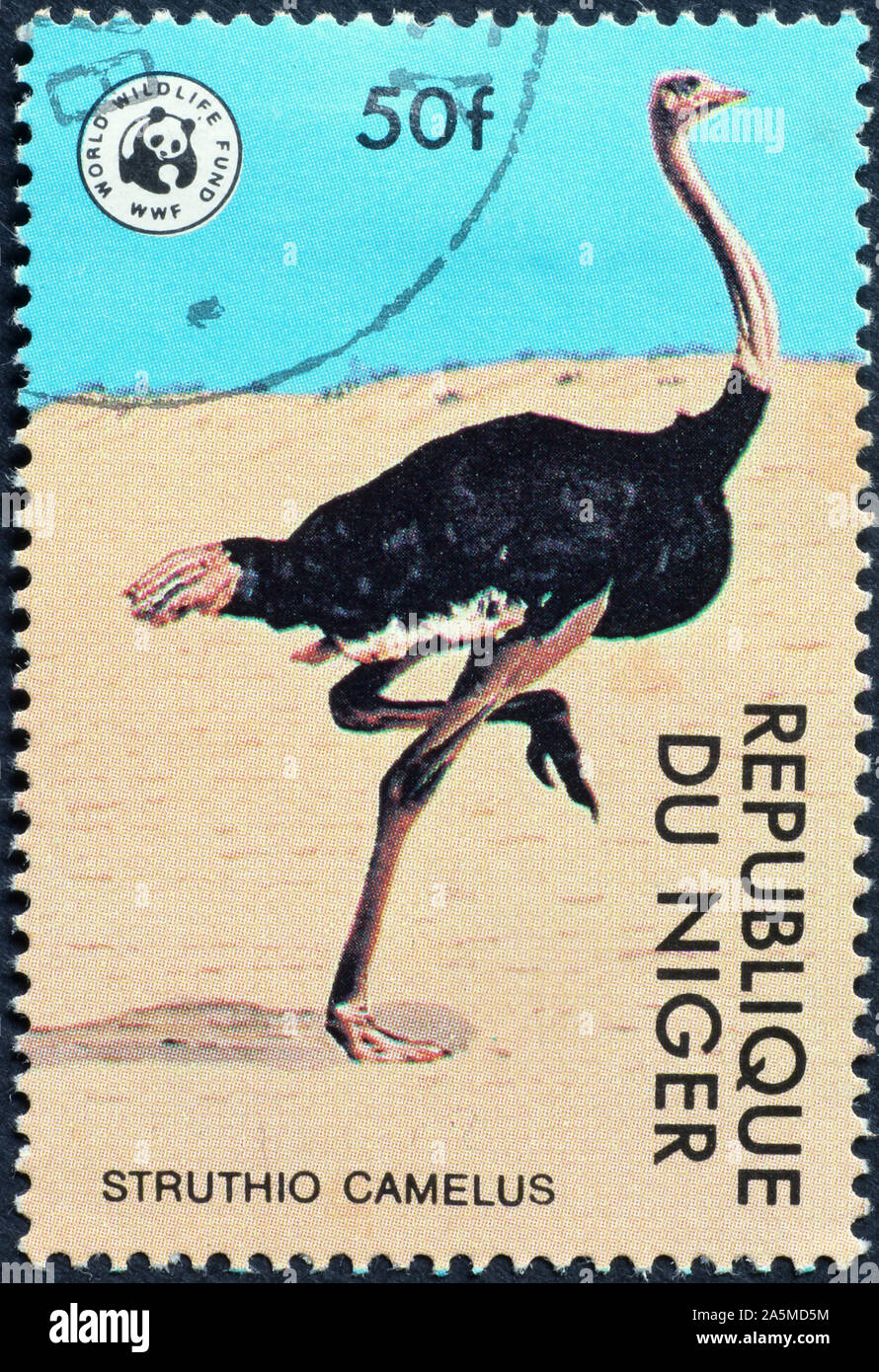 Ostrich running on postage stamp of Niger Stock Photo - Alamy
