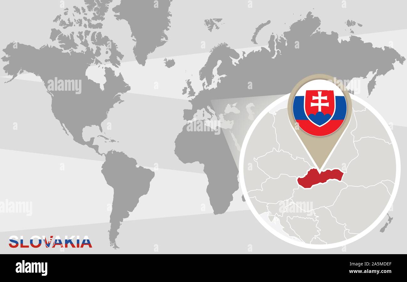 World map with magnified Slovakia. Slovakia flag and map Stock Vector ...