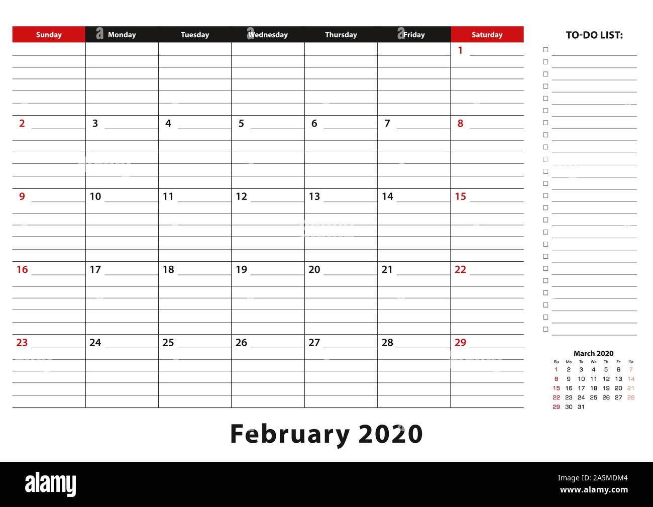 February 2020 Monthly Desk Pad Calendar week starts from sunday, size ...