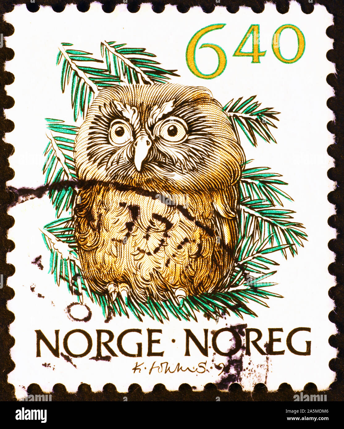 Borel owl in norwegian postage stamp Stock Photo - Alamy