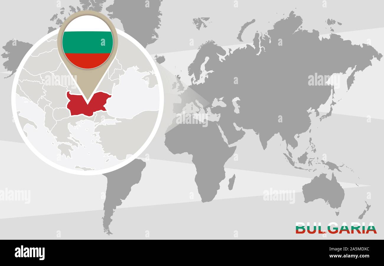World map with magnified Bulgaria. Bulgaria flag and map Stock Vector ...