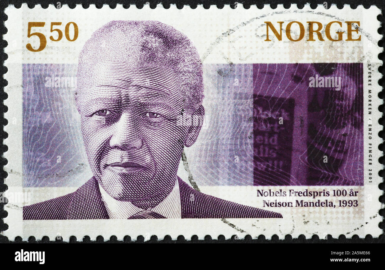 Nelson Mandela on norwegian postage stamp Stock Photo - Alamy
