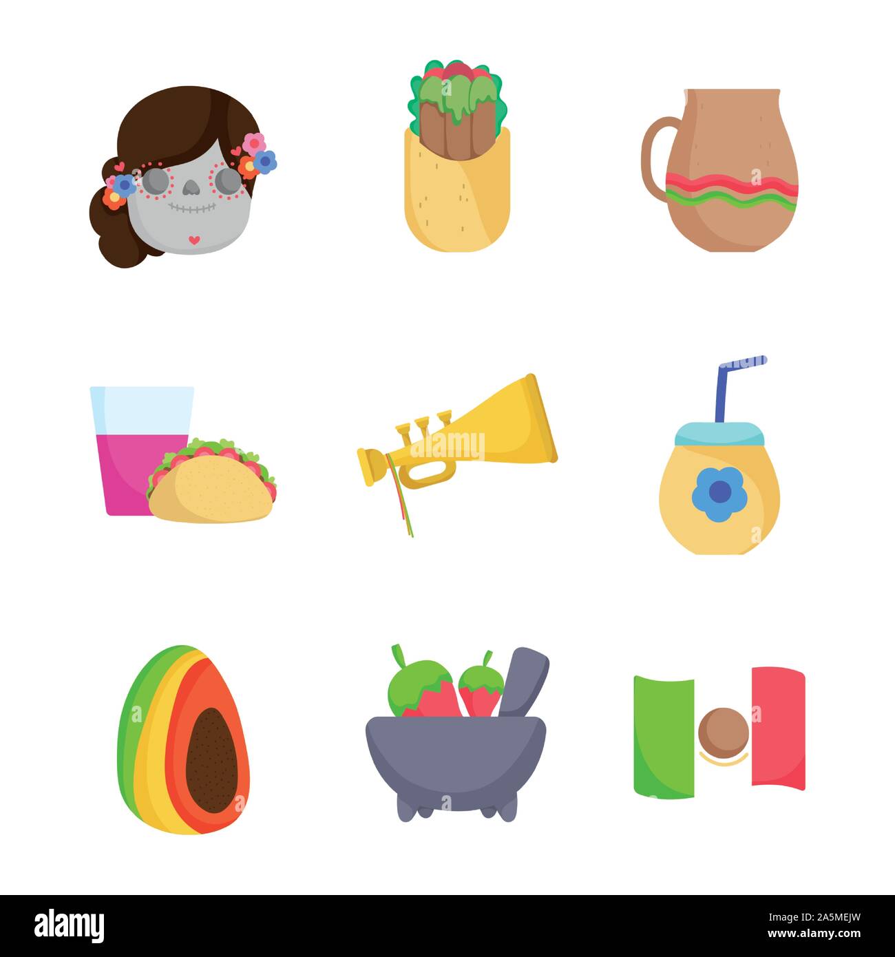 collection mexican food culture traditonal icons vector illustration ...