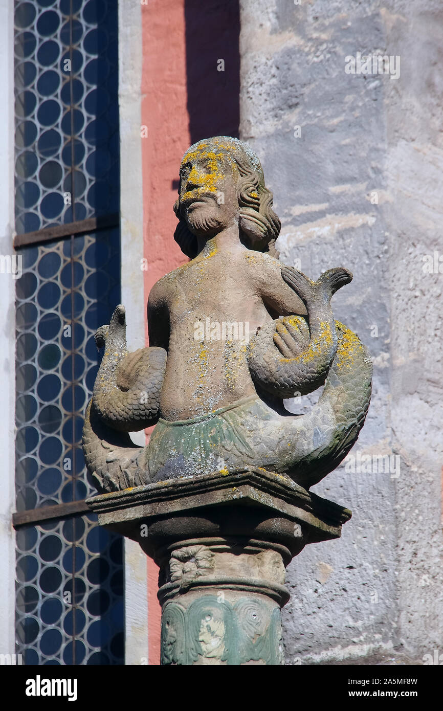 statue of a mermaid at St. John's Church, Rothenburg ob der Tauber ...