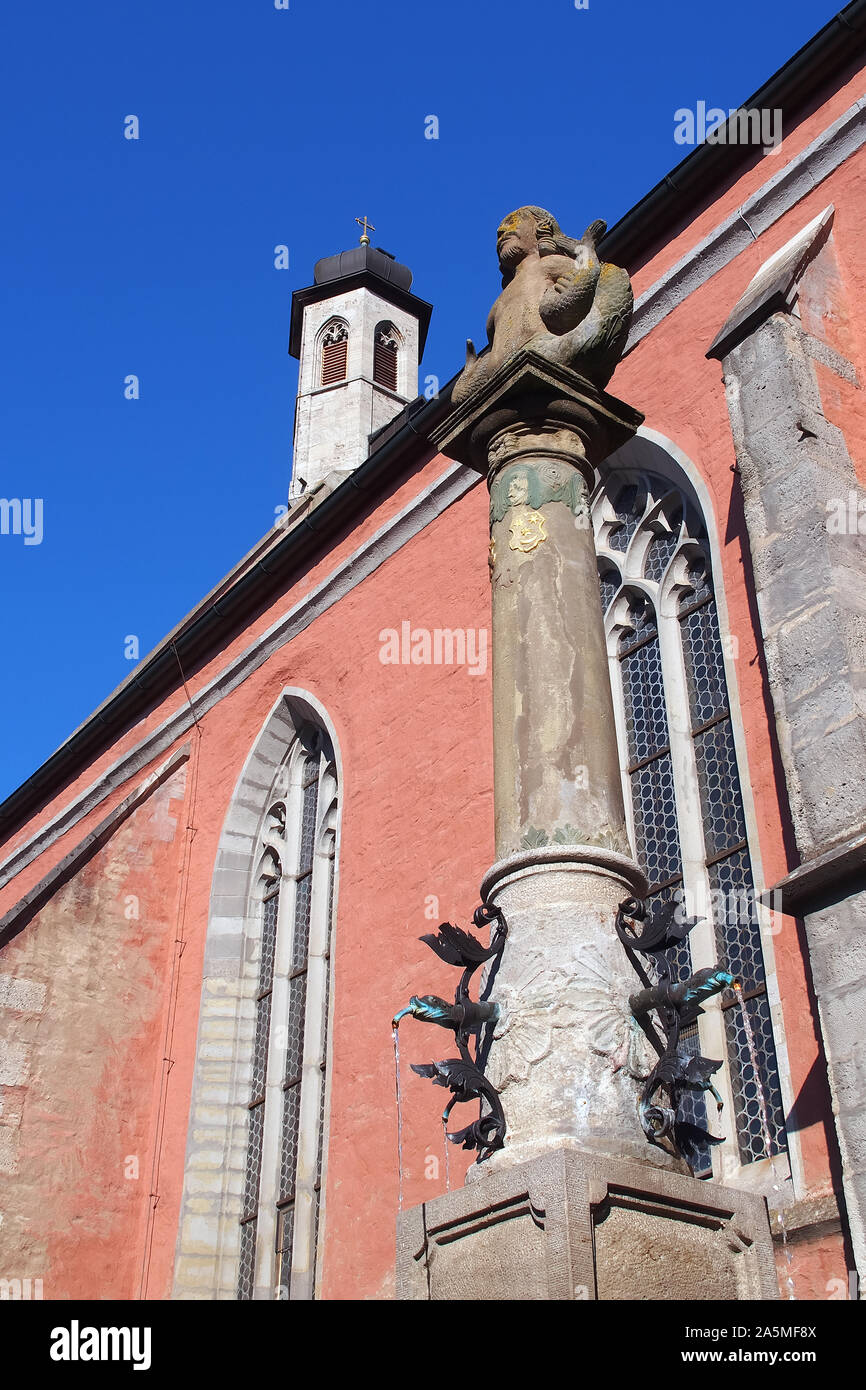 statue of a mermaid at St. John's Church, Rothenburg ob der Tauber ...