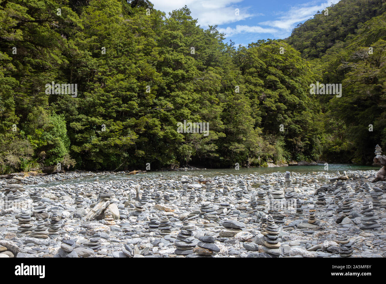stone pyramids near fantail falls, Wanaka, New Zealand Stock Photo - Alamy