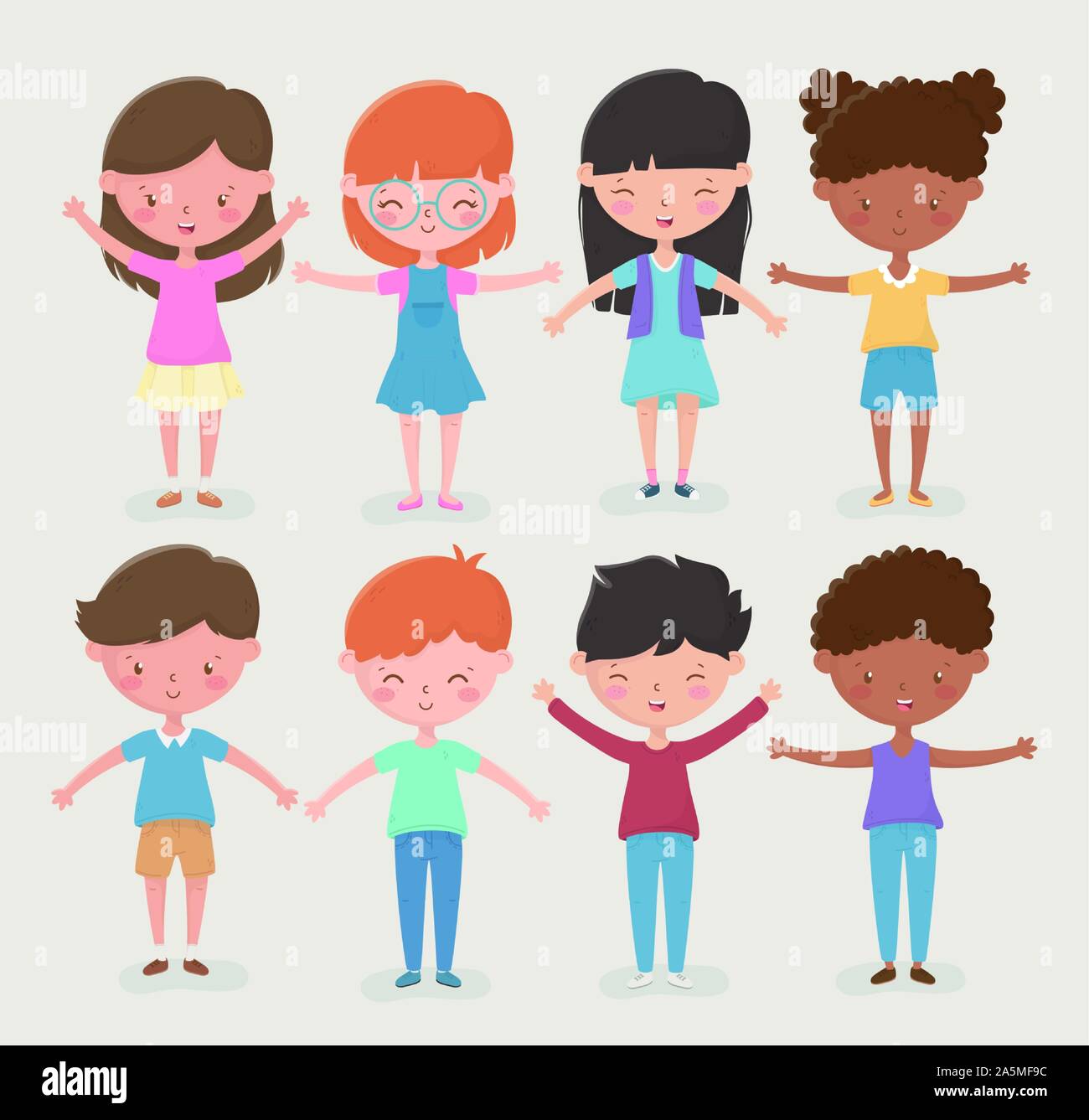 happy childrens day differents girls and boys open arms vector ...