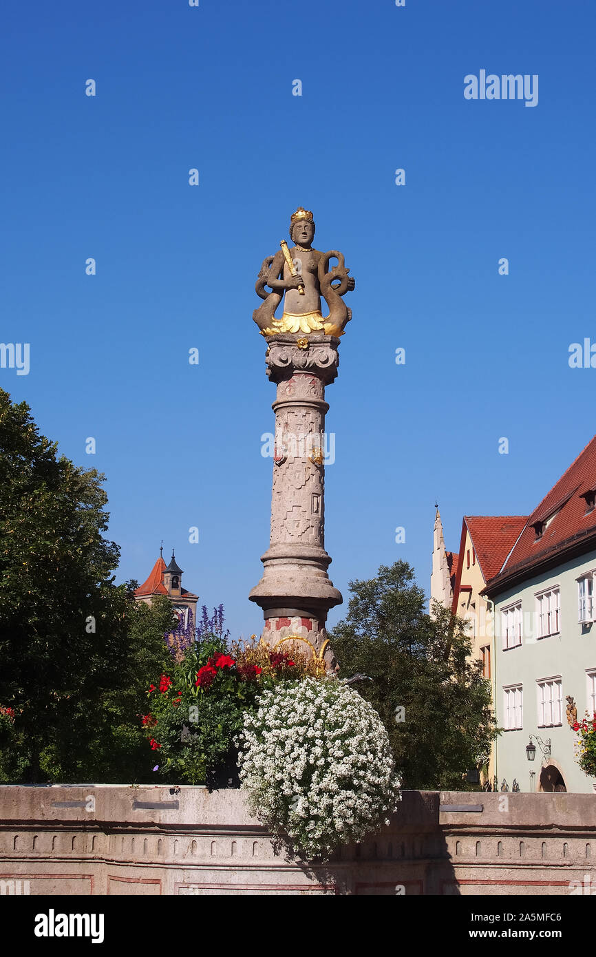 mermaid statue, Rothenburg ob der Tauber, Freistaat Bayern, Germany ...