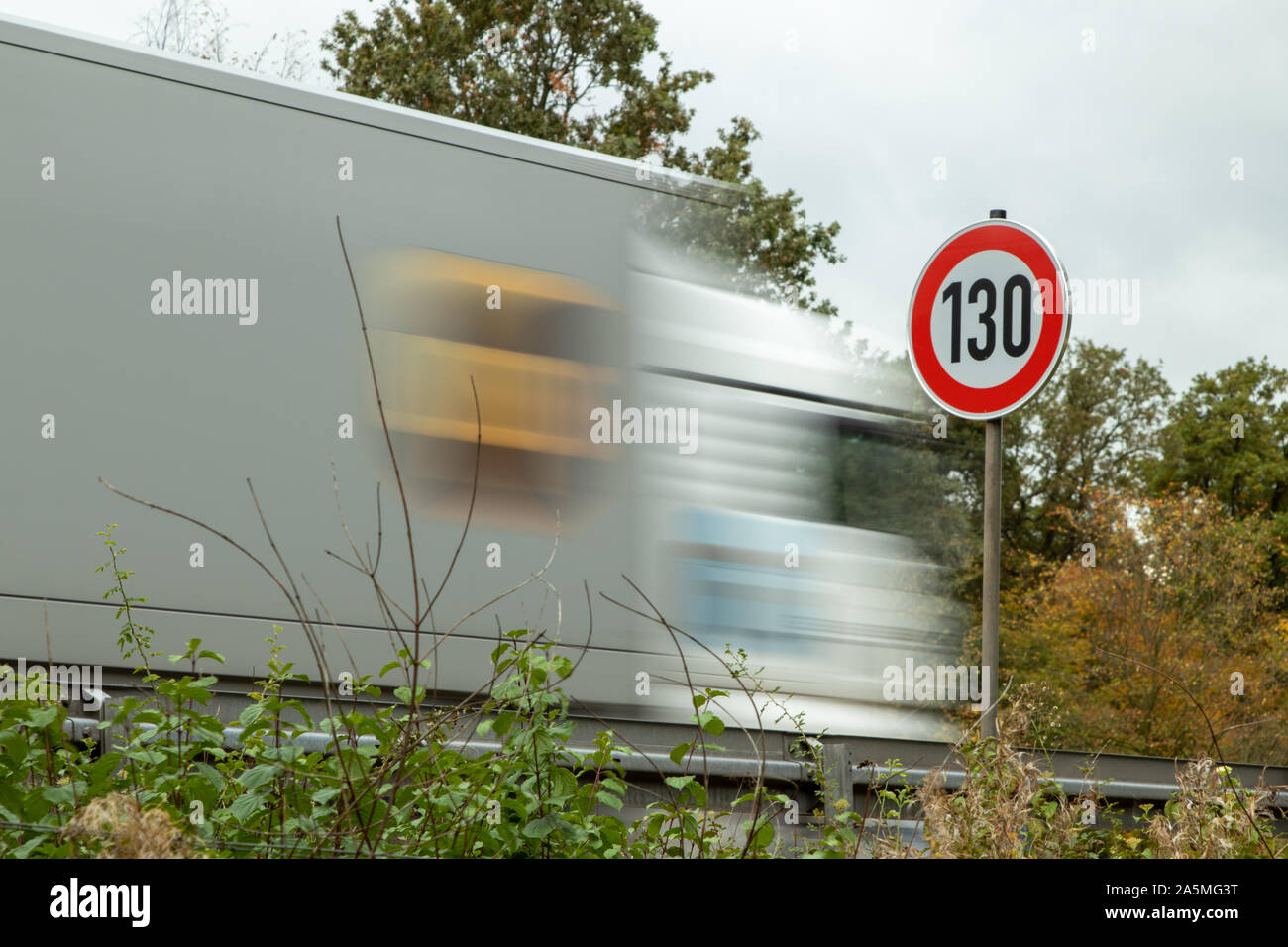 speed limit sign 130 at autobahn, highway Germany Stock Photo - Alamy