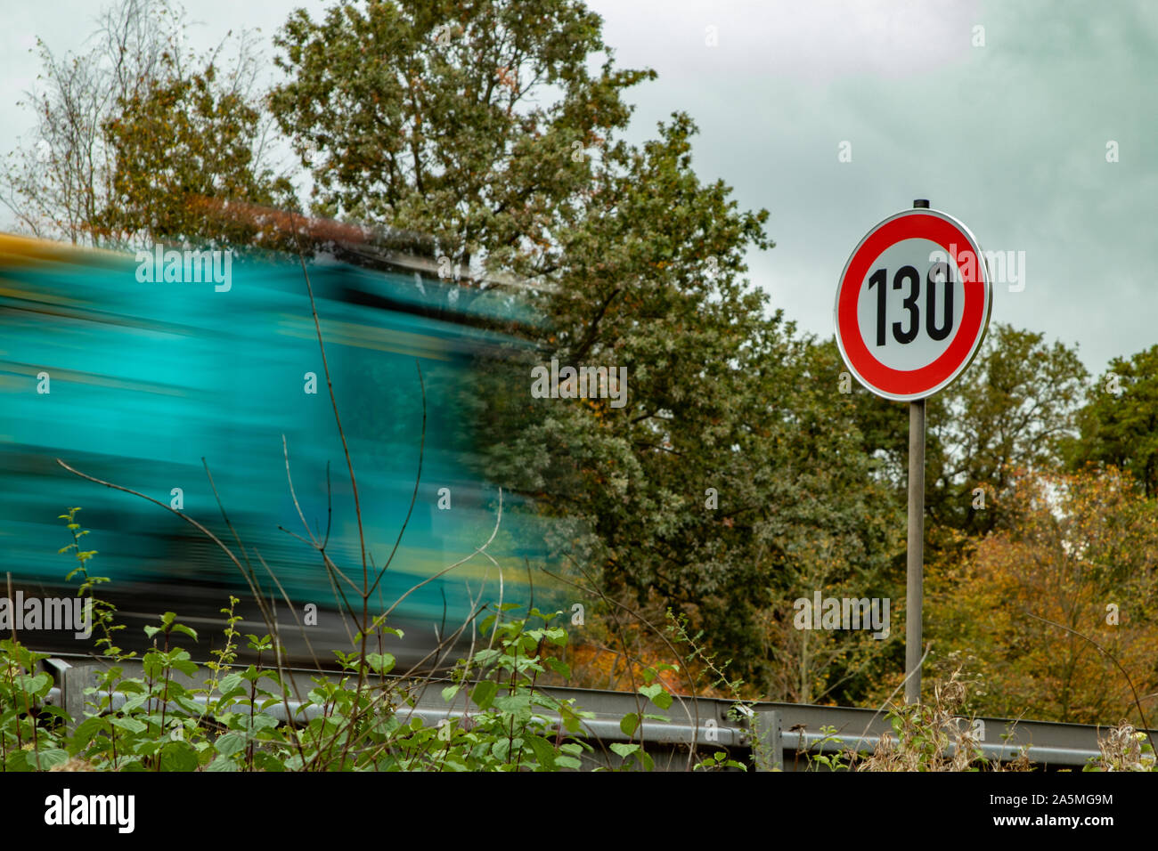 speed limit sign 130 at autobahn, highway Germany Stock Photo - Alamy