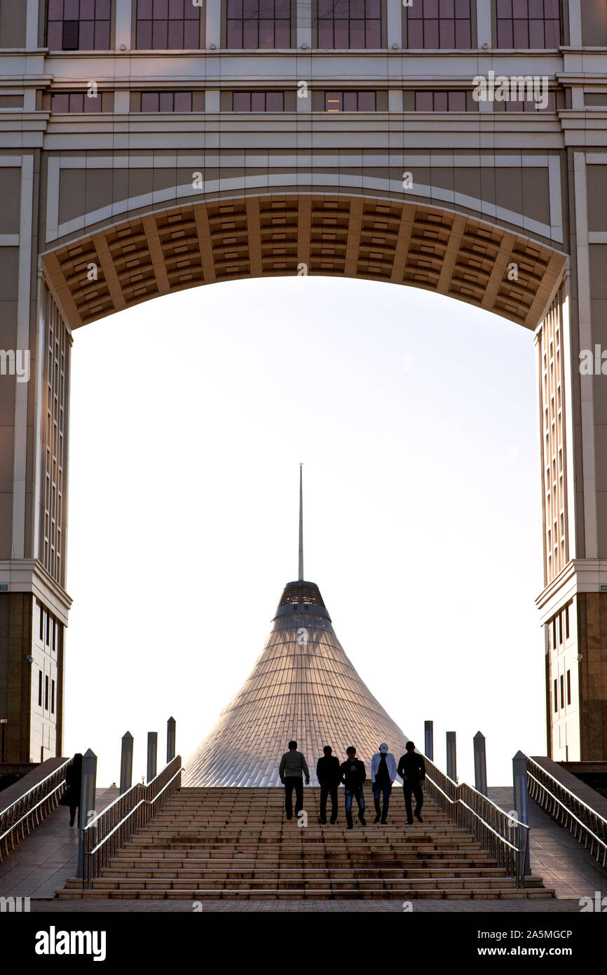 NUR-SULTAN - People on the stairs in front of the Khan Satyr ...