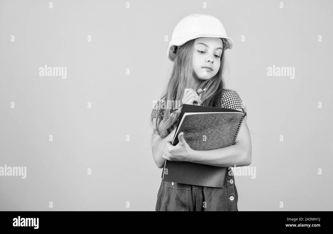 Builder engineer architect. Kid worker in hat. Safety expert. Future ...