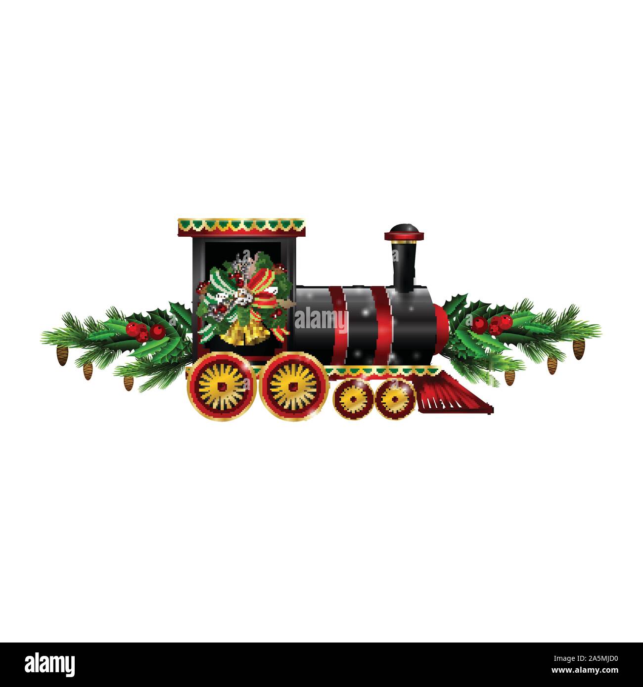 Little Christmas train with wagons decorated red ribbon Vector Stock ...