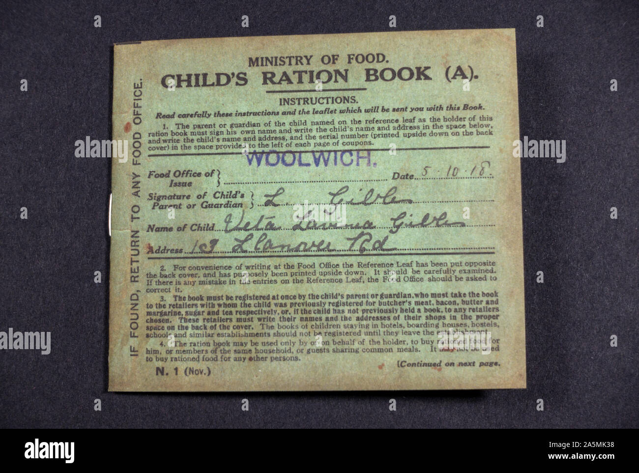 Front cover of a Child's Ration Book issued by the Ministry of Food in ...