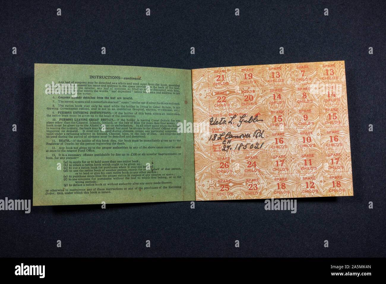 View inside a Child's Ration Book issued by the Ministry of Food in ...