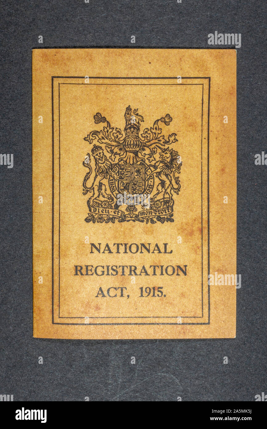 Front cover of a National Registration Act 1915 card, a piece of ...