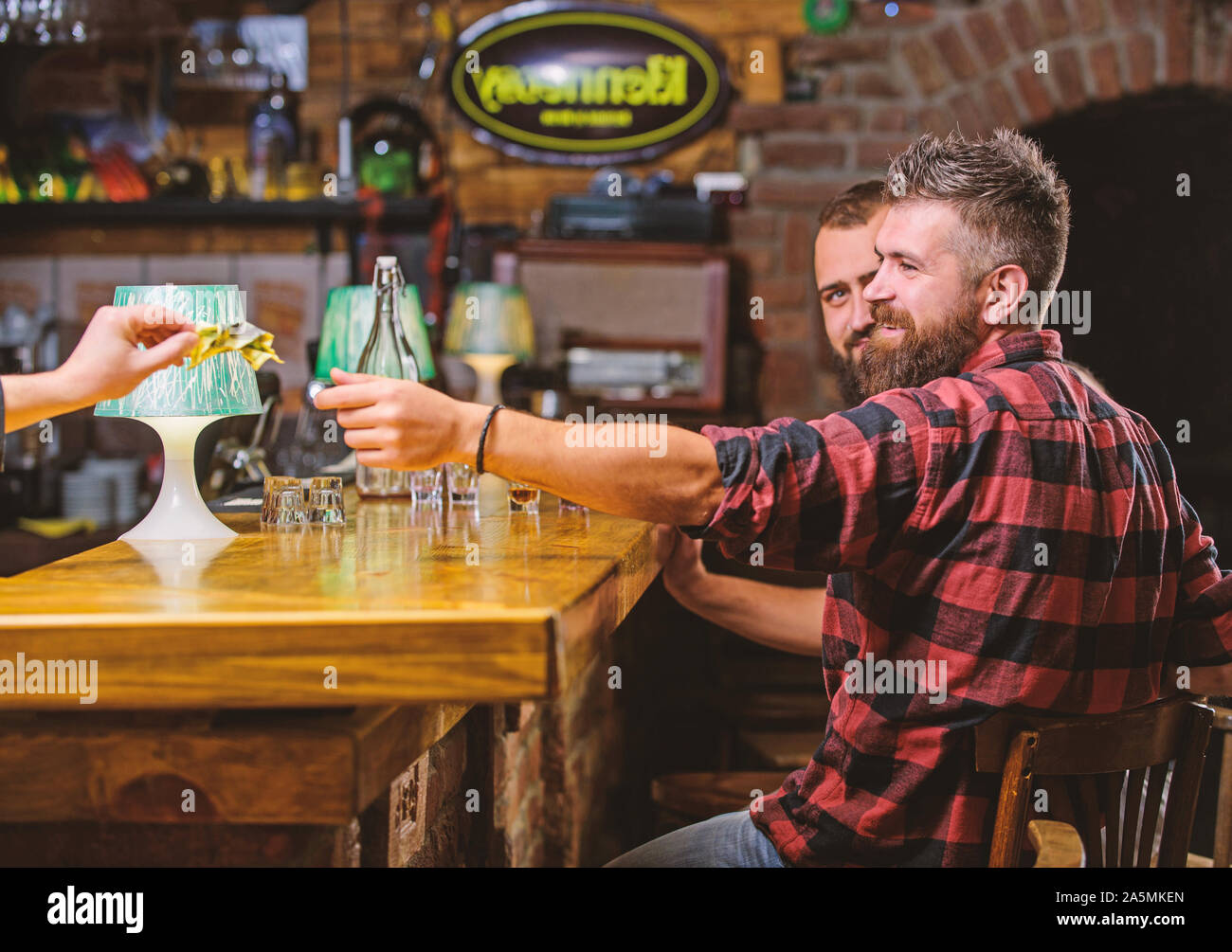 Purchase and payment. Cash money concept. Leave tips for bartender. Tip ...