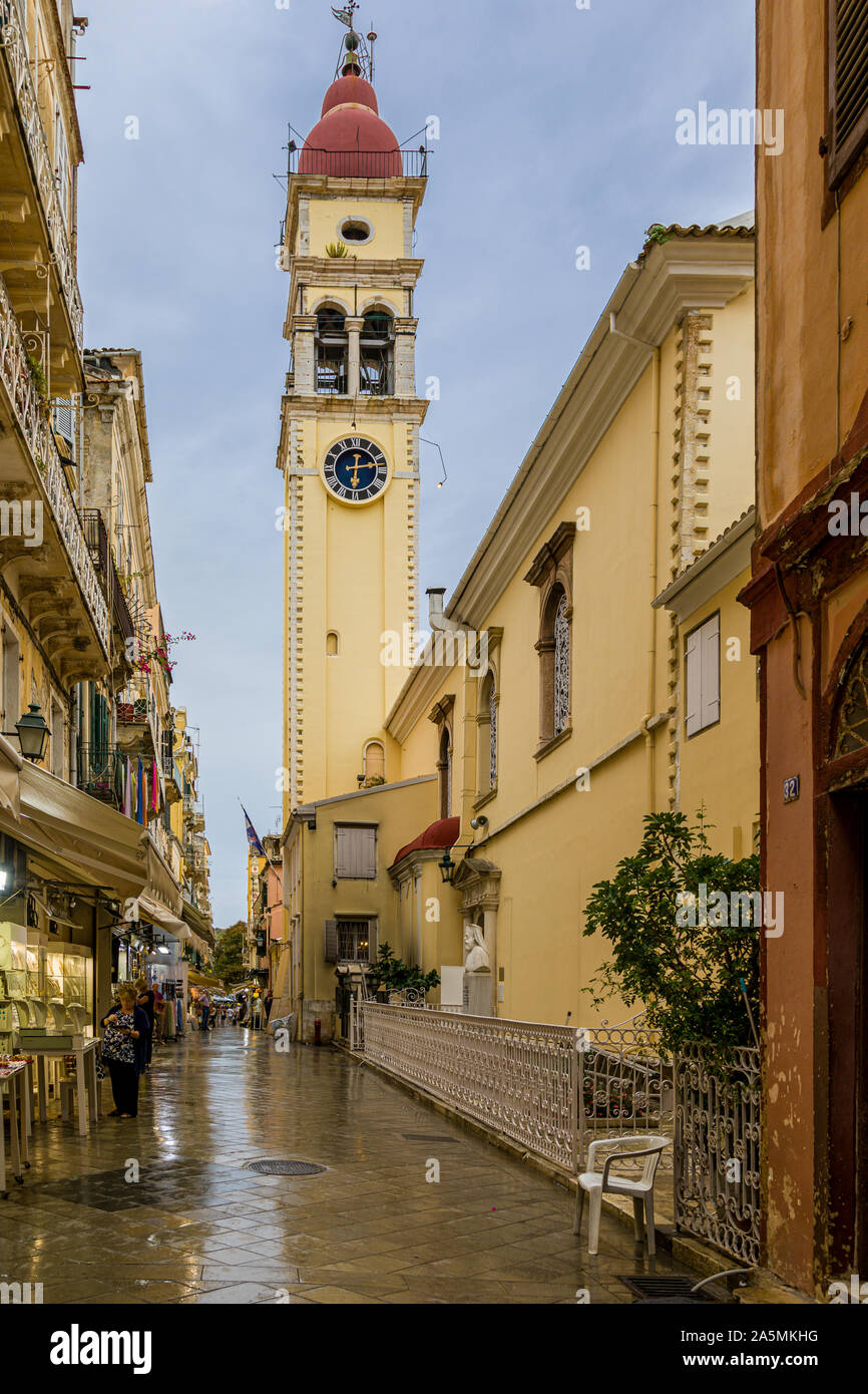 After rain in the streets of Kerkira, the capital of Corfu, Greece ...
