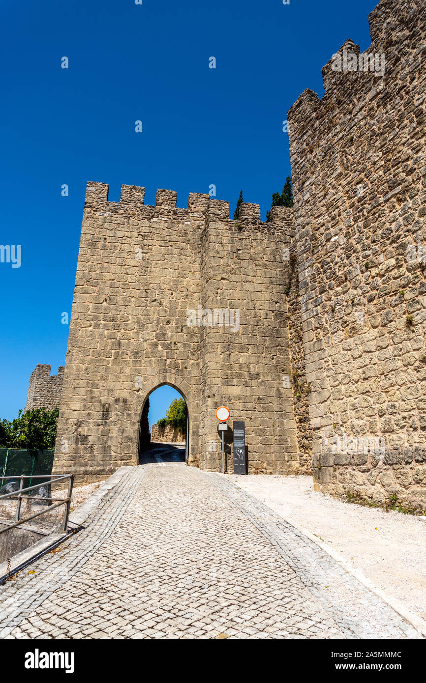 View of the west gate of the Castle of Penela with its Gothic ogival ...