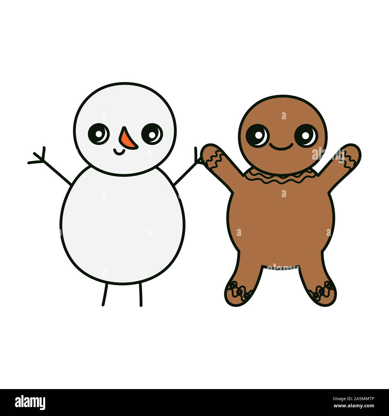 gingerbread man and snowman holding hands merry christmas vector ...