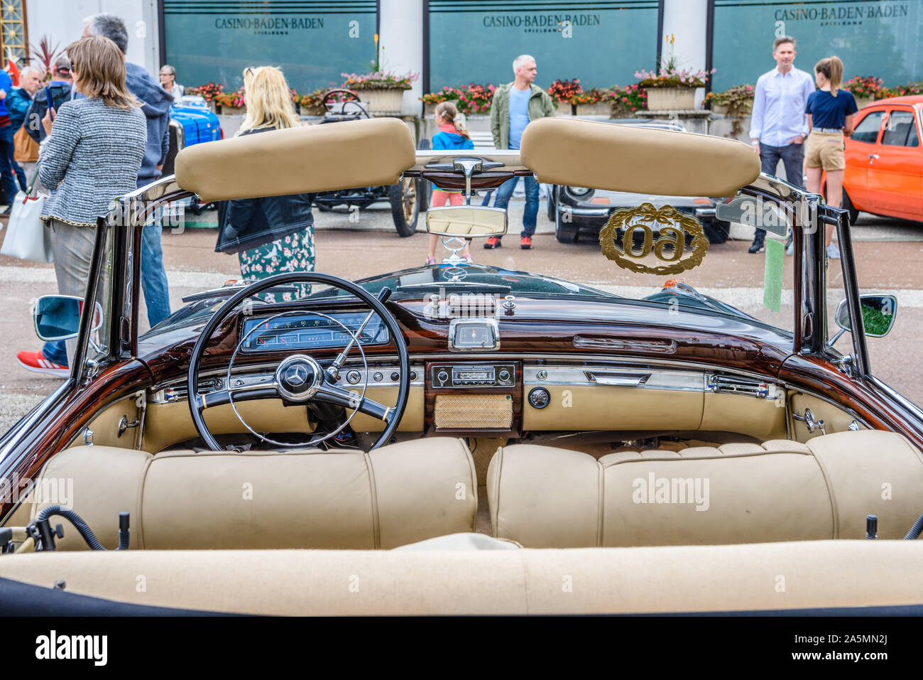 BADEN BADEN, GERMANY - JULY 2019: beige interior of MERCEDES-BENZ S ...