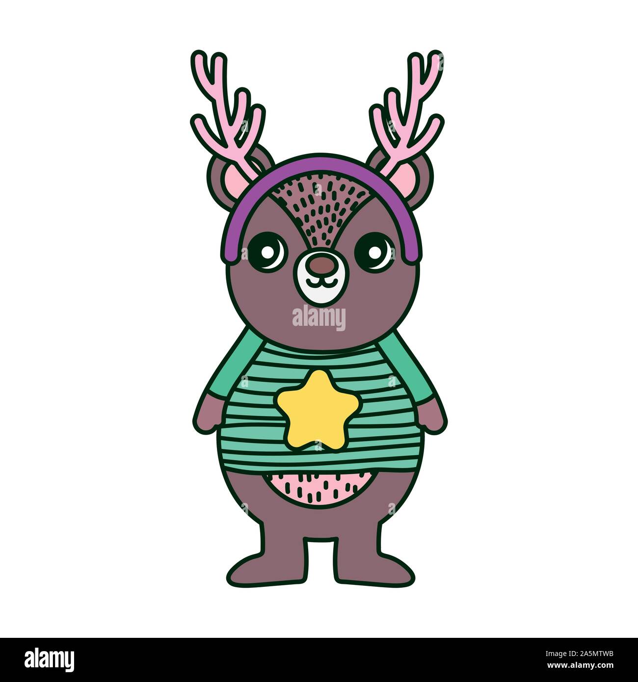 merry christmas bear with sweater and horns vector illustration Stock ...