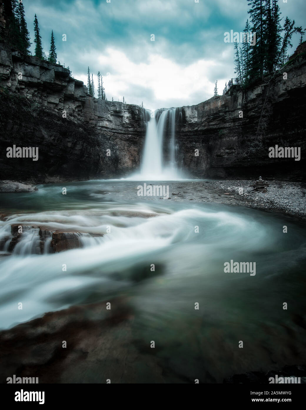 Water streaming down rocks in Ram River Falls, Nordegg, Alberta Stock ...