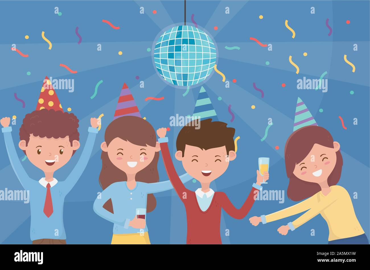 disco ball confetti people dancing celebration party vector ...
