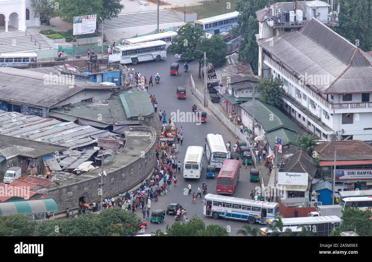 The top view of the center of Kandy city. This city is traffic Jam ...