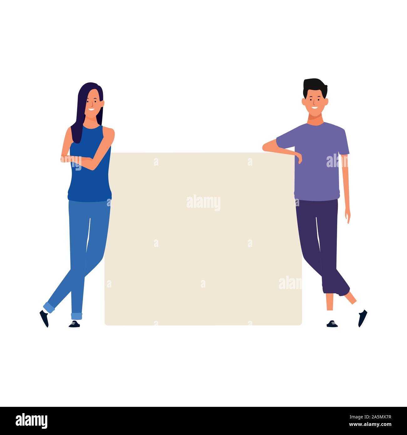 cartoon man and woman with blank poster Stock Vector Image & Art - Alamy